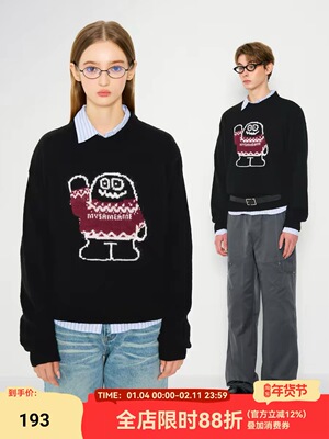 MYSAMESAME25AW吉祥物提花圆领毛衣男女美式潮牌情侣针织衫秋冬