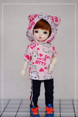 新品可爱猫咪卫衣连帽T恤猫耳帽衫BJD6分娃娃衣服十月初娃衣A151