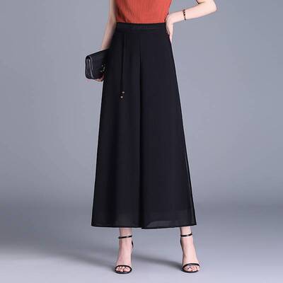 专柜品牌黑色雪纺阔腿裤女春夏薄款中国风民族风甩裤高腰宽松九分
