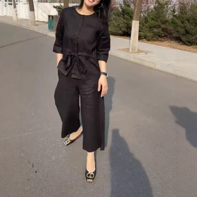 25280大爱美依缘2025夏季新款高级感细带上衣衫九分裤时尚两件套