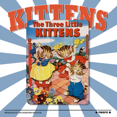 复古简约三只猫咪晾衣服艺术插画适用于苹果2024款iPadPro12.9/11三折保护壳air6/air5/mini6防摔气囊平板壳