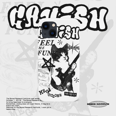 摇滚小猫黑白小众复古简约艺术抽象海报适用于苹果IPhone15/14plus/13pro/12/11/16/16pro菲林手机壳IMD软壳