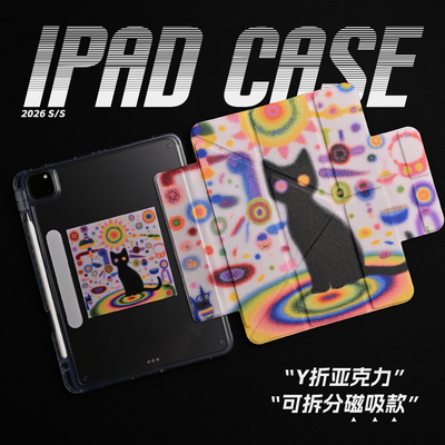 【3Y磁吸搭扣-亚克力】可爱模糊黑猫艺术潮流插画双面印花亚克力air7保护套A16适用苹果iPadPro202511寸mini7
