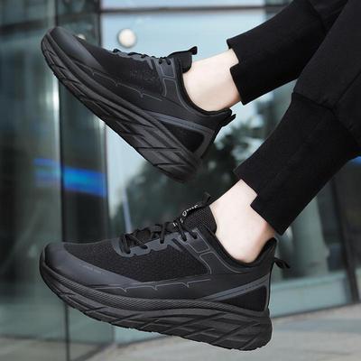 透气黑色厚底舒适跑步网布鞋男鞋