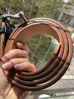 6.0极厚纯手工马具腰带黑色茶芯4.0宽裤腰带头层牛316线切割D字扣