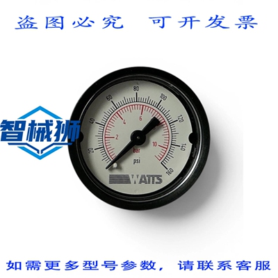 原装供应 WATTS 0-160 PSI 压力表 NPT 中心安装 2 表盘