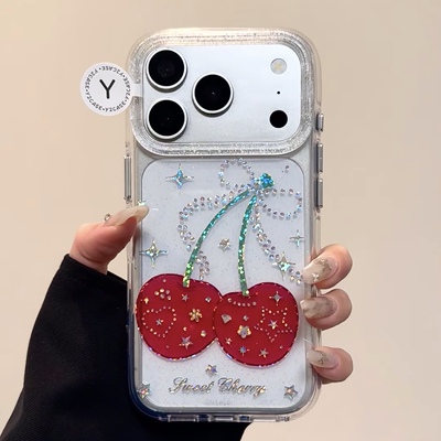 ins炫彩星星樱桃圆边双层适用苹果17promax手机壳iPhone16新款保护套15 /14/13全包硅胶防摔日韩