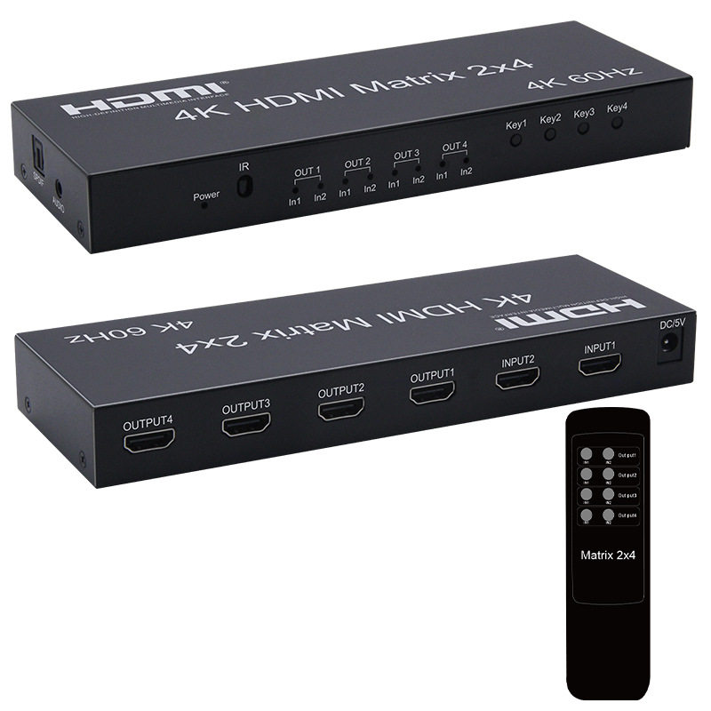4K60hz高清hdmi矩阵2x4分配器2进4出切换器电脑连接电视四屏同显