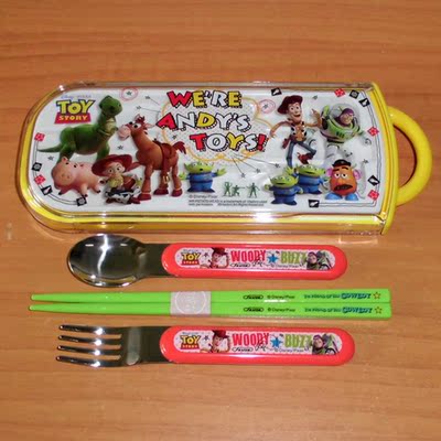 日本Disney正品玩具總動員Toystory 餐具筷子勺子叉子連盒套裝