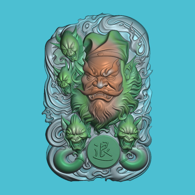 J0165钟馗捉鬼无事牌jdp精雕图bmp灰度图玉雕木雕机雕浮雕图纸