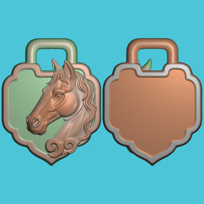 J0159生肖马首平安锁jdp精雕图长命锁bmp灰度图玉雕木雕浮雕图纸