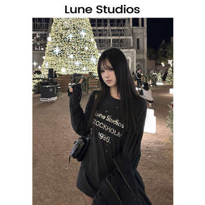 LuneStudios26ss赵露思同款AC1996长袖亚麻复古风字母印花T恤白鹿