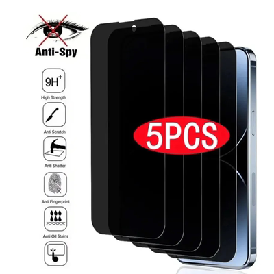 5Pcs Privacy Screen Protector for IPhone 14 11 12 13 15 Pro Max适用于苹果16plus钢化膜防偷窥Anti-spy