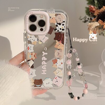 镜面ins可爱猫咪适用14ProMax苹果17手机壳13韩风16挂绳iphone15promax case 11 casing cover 12 cat mirror