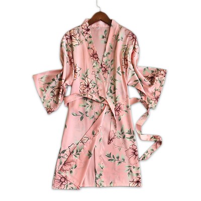dressing gown fashion delicate pink floral women home robes