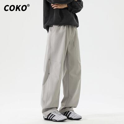 COKO三三斜重磅垂感弯刀裤男宽松直筒春夏季潮流痞帅工装休闲裤子