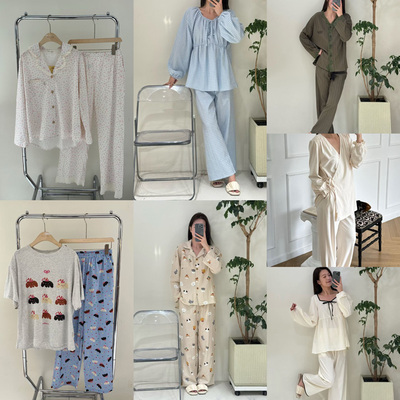 韩国balcony代购秋季睡衣纯棉甜美可爱长袖裤家居服套装可外穿女