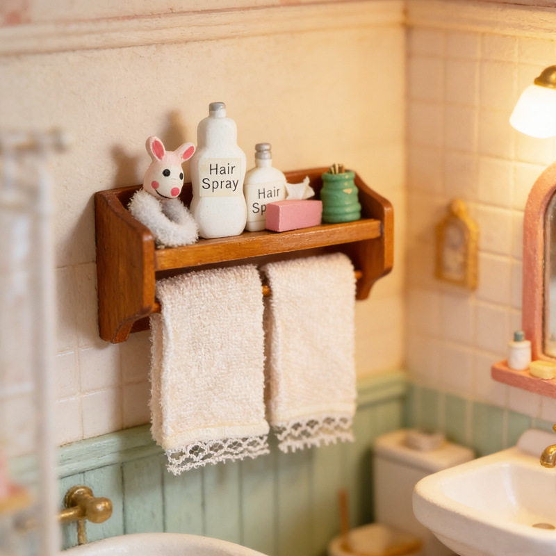:2迷你模型微缩玩具胡桃色毛巾架浴室配件娃娃/配件/着替14岁以上