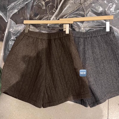 麻花编织羊毛阔腿短裤女休闲靴裤