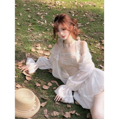 Lazy Didi渐入佳境 古典刺绣吊带防晒衬衫慵懒感轻薄气质衬衣外套