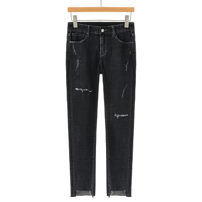 西湖阁老【MI】春装*绍 不对称裤脚修身铅笔裤九分牛仔裤317