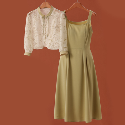 西湖阁老【朗】春装 天丝盘扣小衫+背心连衣裙新中式两件套821