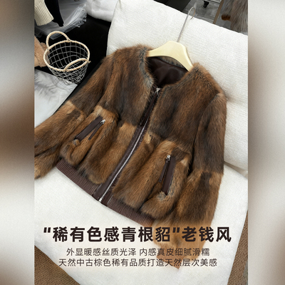 12999 过西湖阁老原色貂【韦】冬装  重工绵羊皮拼接皮草外套042