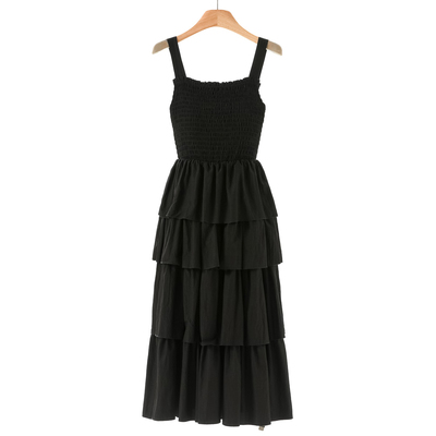 669 71%粘纤【兰】春装 松紧褶皱蛋糕裙收腰连衣裙015