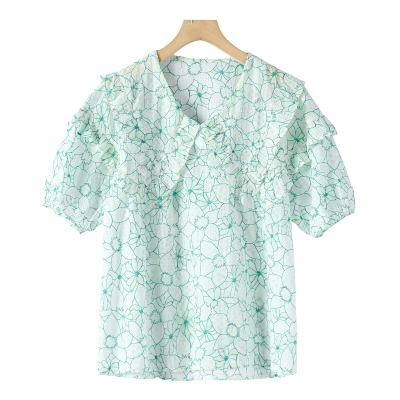 499西湖阁老【栖】夏季 MU耳花边亲肤舒适棉套头衬衫693弜