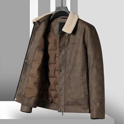 2380男装 西湖阁老【冰】冬装 翻领PU皮质商务休闲羽绒服883