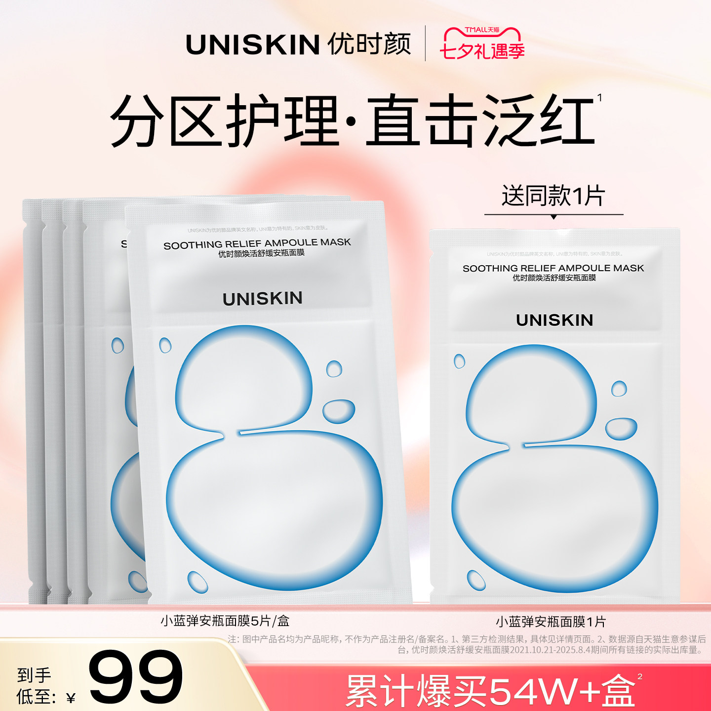 【官方正品】优时颜小蓝弹安瓶面膜蓝铜胜肽保湿舒缓补水面膜