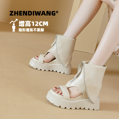 夏季女款12cm透气网纱增高凉靴
