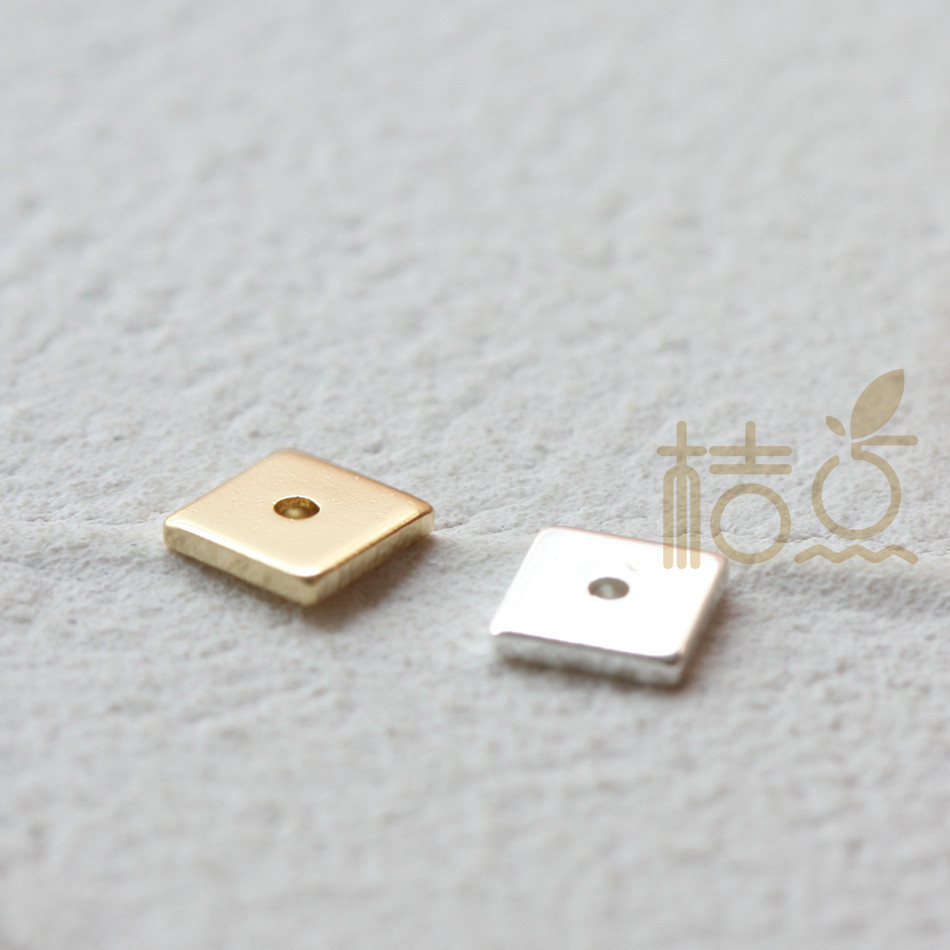 DIY饰品黄铜配件6*6mm镀厚金银方片 铜片隔珠隔片几何图形(3027C)