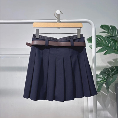 MM麦家学院风高腰百褶裙女通勤显瘦A字半身裙腰带短裙春4H2140531