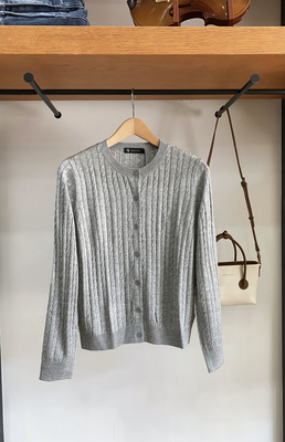 保罗彼得女士圆领针织开衫绞花