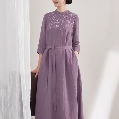 夏季亚麻新款连衣裙文艺