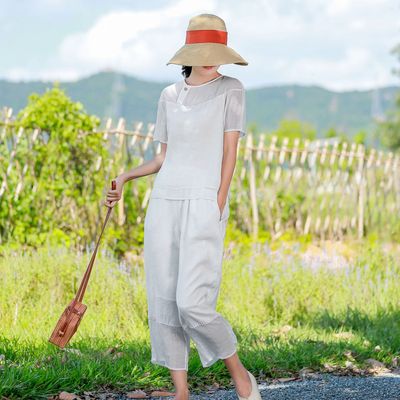 文艺复古细腻肌理苎麻双层小衫