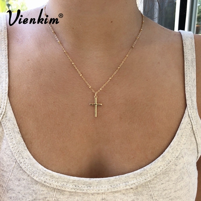 2021 Summer Gold Chain Cross Necklace Small silver cross