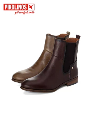 Pikolinos派高雁冬季多材质拼接圆头平跟切尔西靴PA228111