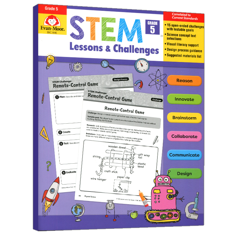 Evan-Moor STEM lessons& challenges Grade 5 STEM教育课程与挑战五年级美国加州教辅_虎窝淘