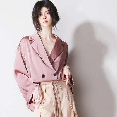 B29可配一套丝滑细腻垂感宽松显瘦欧美风双排扣落肩薄款西装外套