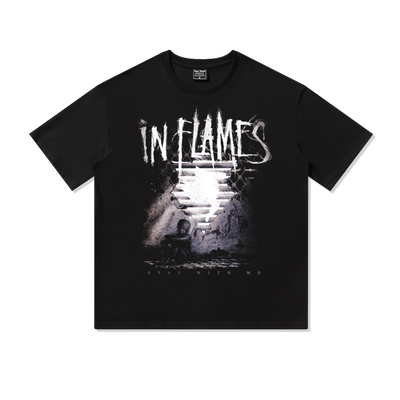 高街重磅摇滚InFlames印花嘻哈宽松落肩学生潮牌短袖T恤oversize
