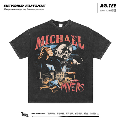 LEATHERFACE美式水洗做旧复古宽松中性男女打底重磅短袖T恤上衣