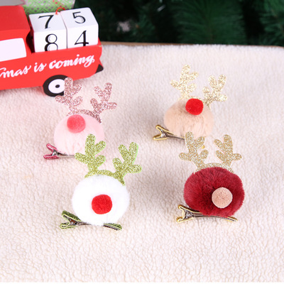 kids Christmas hair clip accessory cartoon deer xmas hairpin