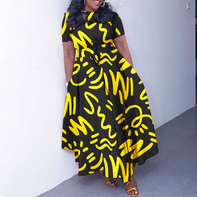 Fashionable temperament African short sleeved dress Women's
