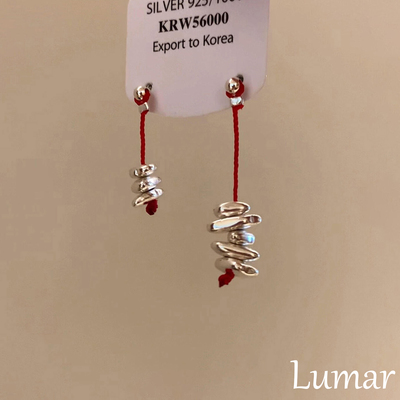 S925银碎银子红绳长款耳钉女轻奢