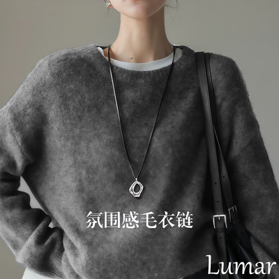 S925纯银黑绳金属几何吊坠项链女