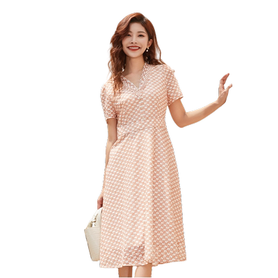 优美世界a字中长印花连衣裙