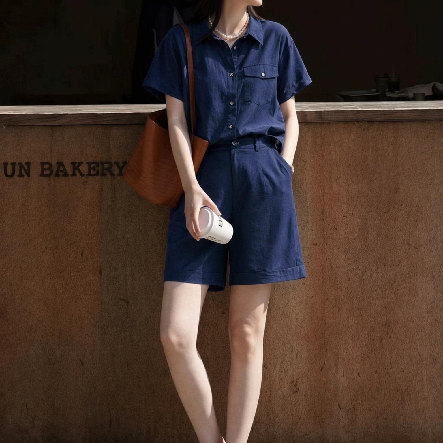 简约气质时尚休闲套装女2026夏季薄款设计感上衣短裤两件套