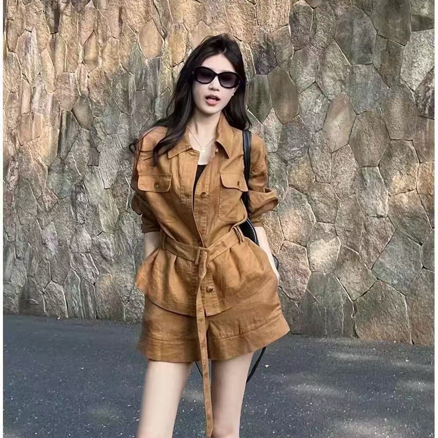 SUN YUYING 孙钰颍落日余晖老钱风套装女夏防晒衬衣两件套